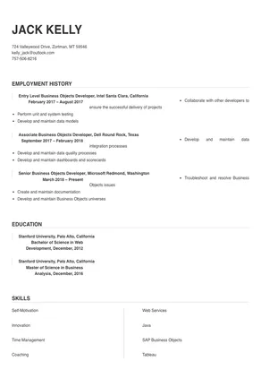 Business Objects Developer Resume Sample & Tips | Online Resume Builder