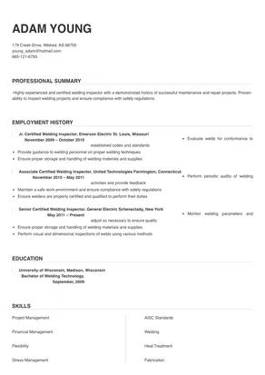 Certified Welding Inspector Resume Sample & Tips | Online Resume Builder