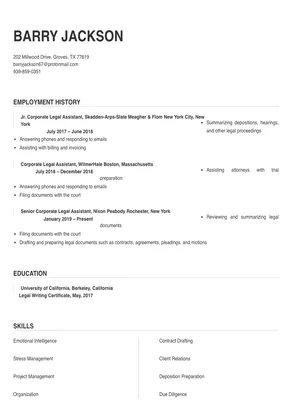 Corporate Legal Assistant Resume Sample & Tips | Online Resume Builder
