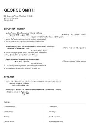 Emr Trainer Resume Sample & Tips | Online Resume Builder