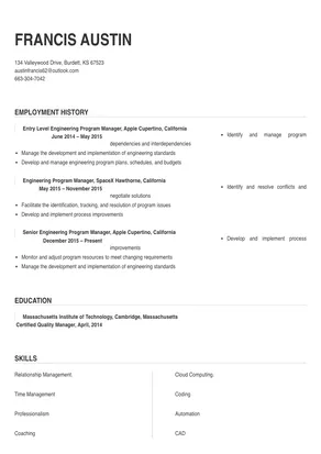 Engineering Program Manager Resume Sample & Tips | Online Resume Builder