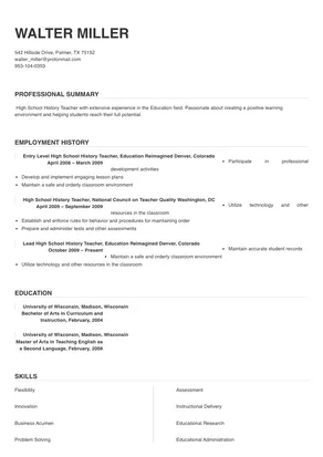 High School History Teacher Resume Sample & Tips | Online Resume Builder