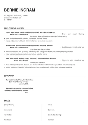 Home Builder Resume Sample & Tips | Online Resume Builder