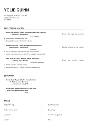 Museum Curator Resume Sample & Tips | Online Resume Builder