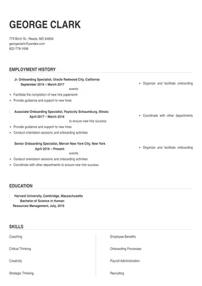 Onboarding Specialist Resume Sample & Tips | Online Resume Builder