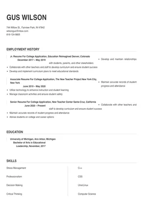 Resume For College Application Resume Sample & Tips | Online Resume Builder
