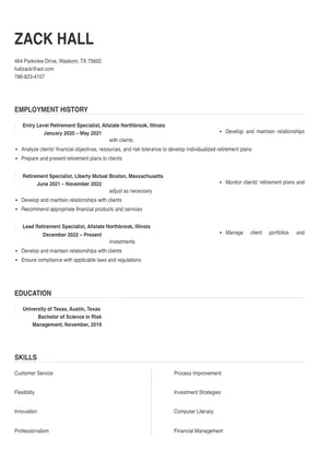 Retirement Specialist Resume Sample & Tips | Online Resume Builder