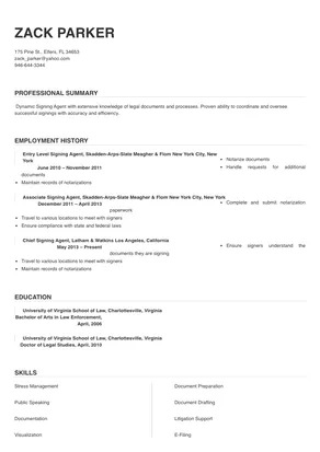 Signing Agent Resume Sample & Tips | Online Resume Builder