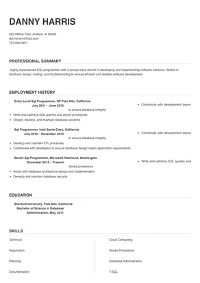 Sql Programmer Resume Sample & Tips | Online Resume Builder