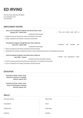 Virtualization Engineer Resume Sample & Tips | Online Resume Builder