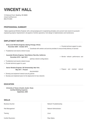 Wireline Engineer Resume Sample & Tips | Online Resume Builder