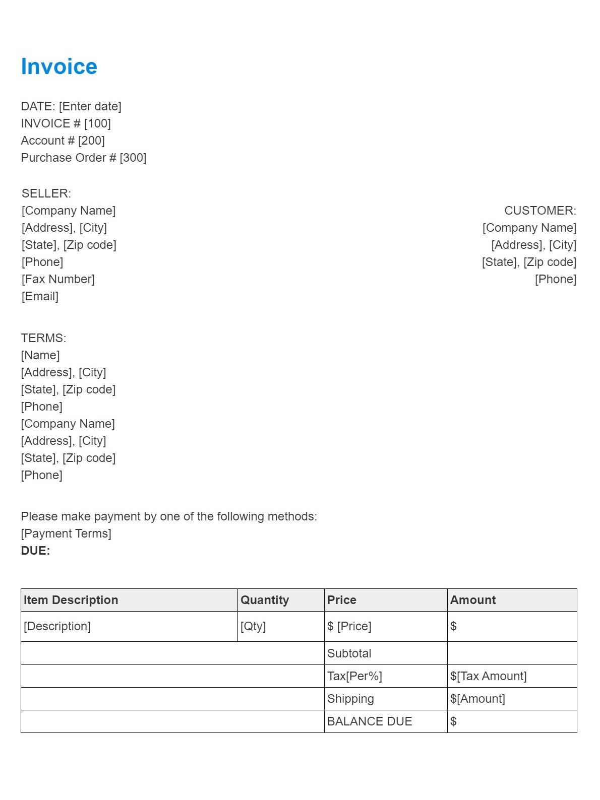 SignSimpli Invoice Form