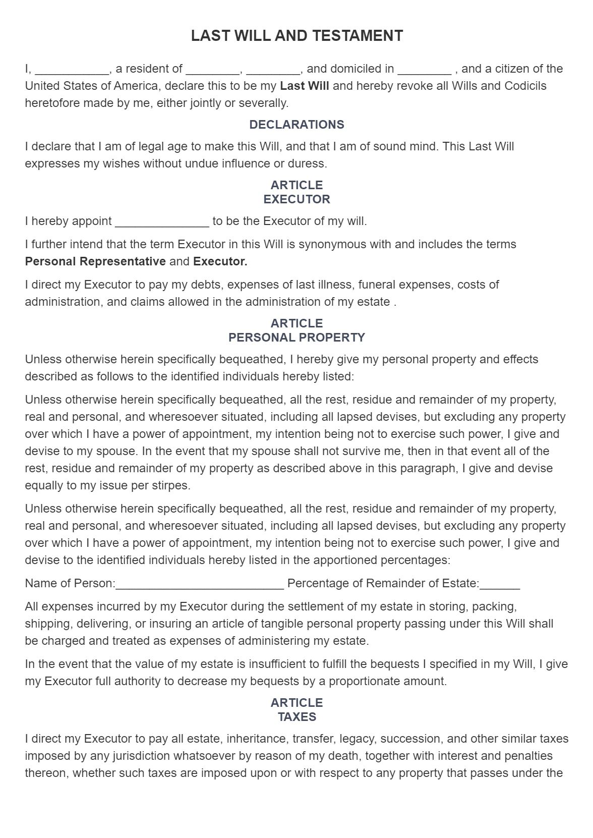 SignSimpli Last Will And Testament